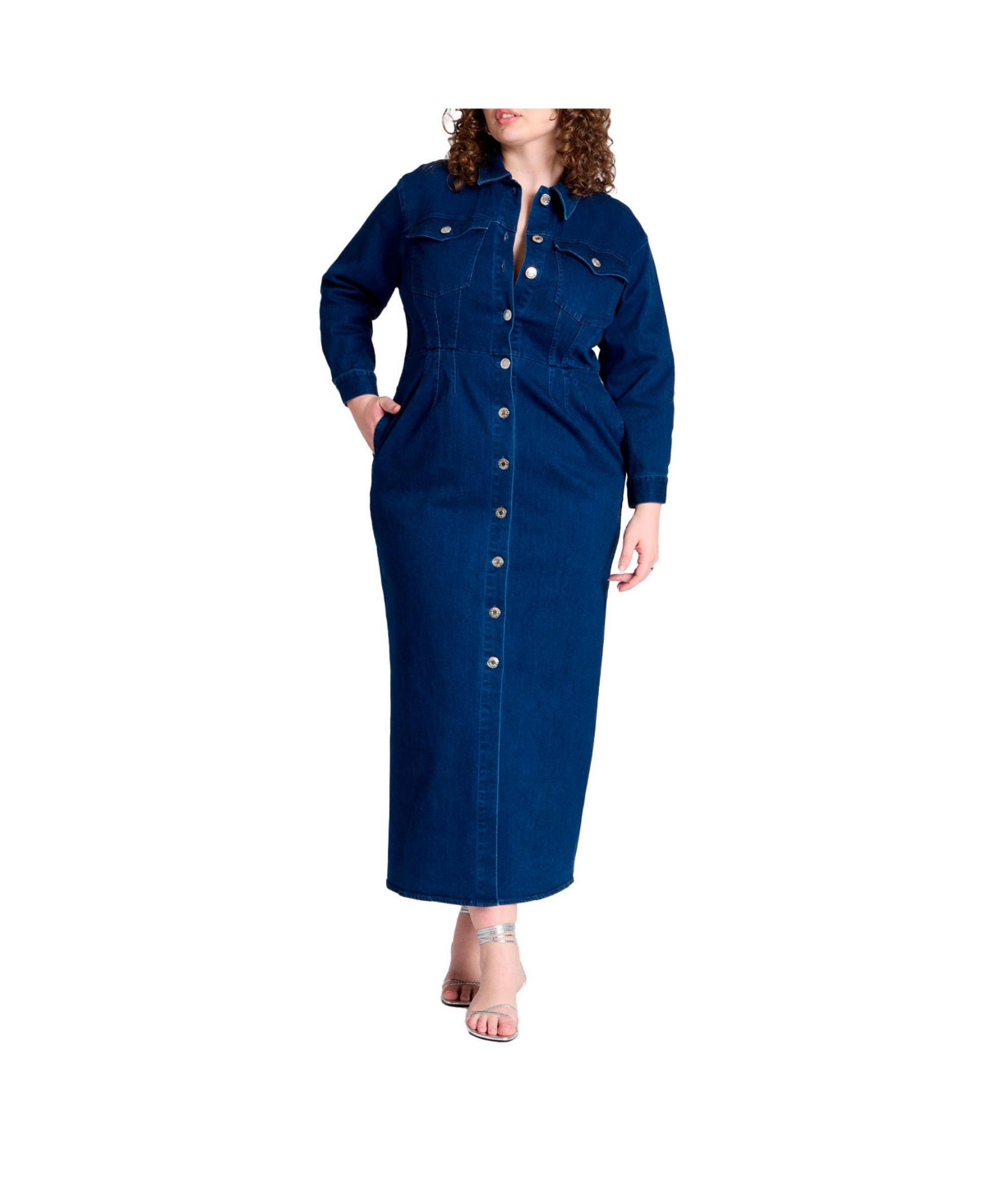 Click here for Eloquii Womens Denim Fitted Dress - Medium wash prices