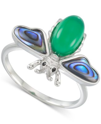 Abalone, Green Agate, & Marcasite Bee Ring in Sterling Silver - Macy's