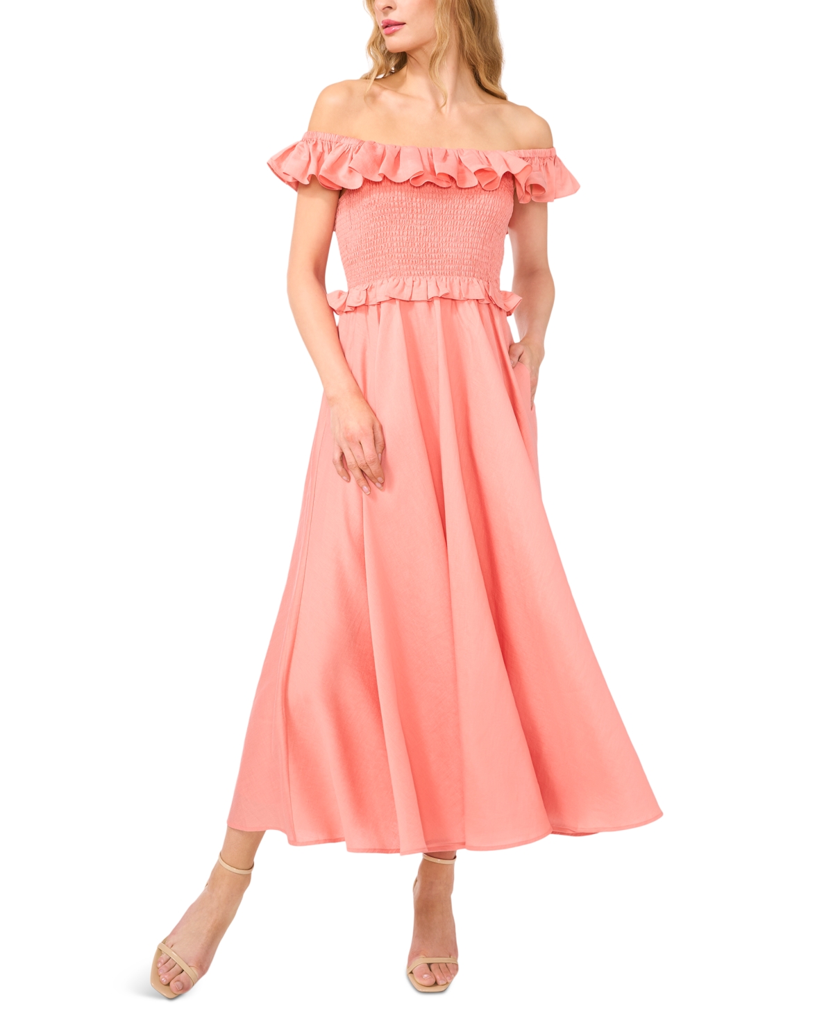 Click here for CeCe Womens Off-the-Shoulder Smocked Maxi Dress -... prices