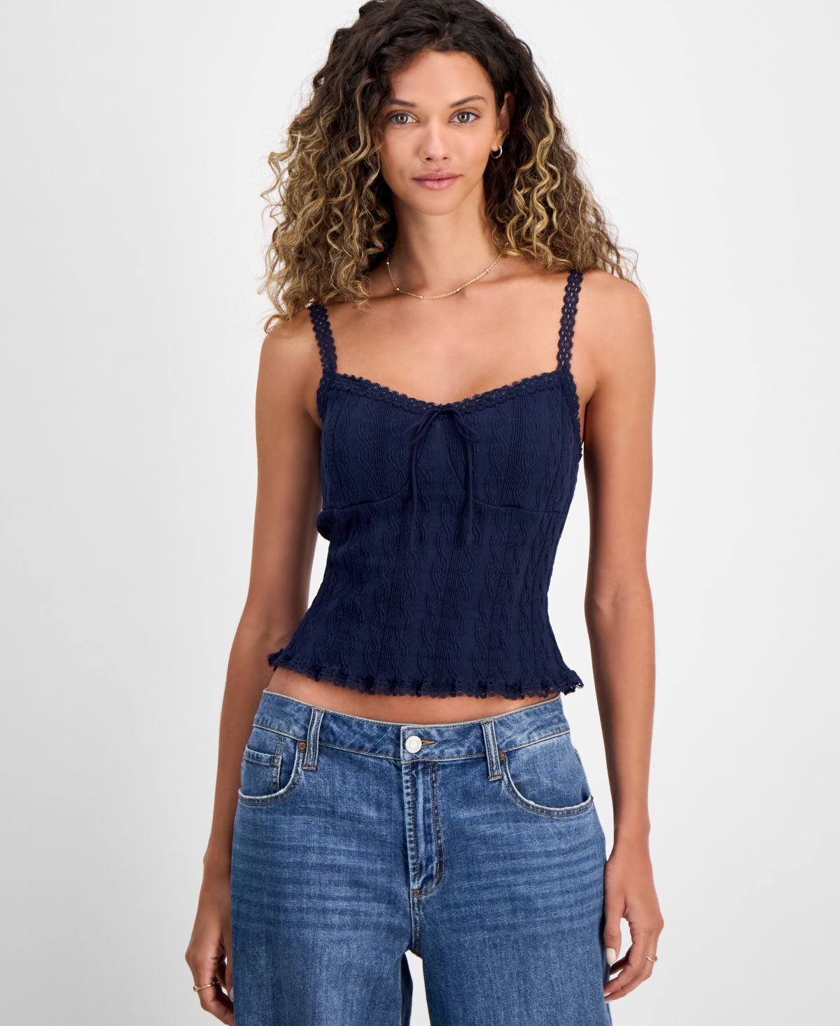 Click here for Just Polly Juniors Textured-Knit Lace-Trim Cami To... prices