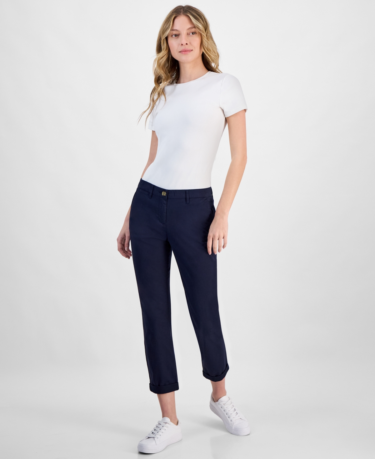 Click here for Nautica Jeans Womens Montauk Solid Cuffed Chino Pa... prices