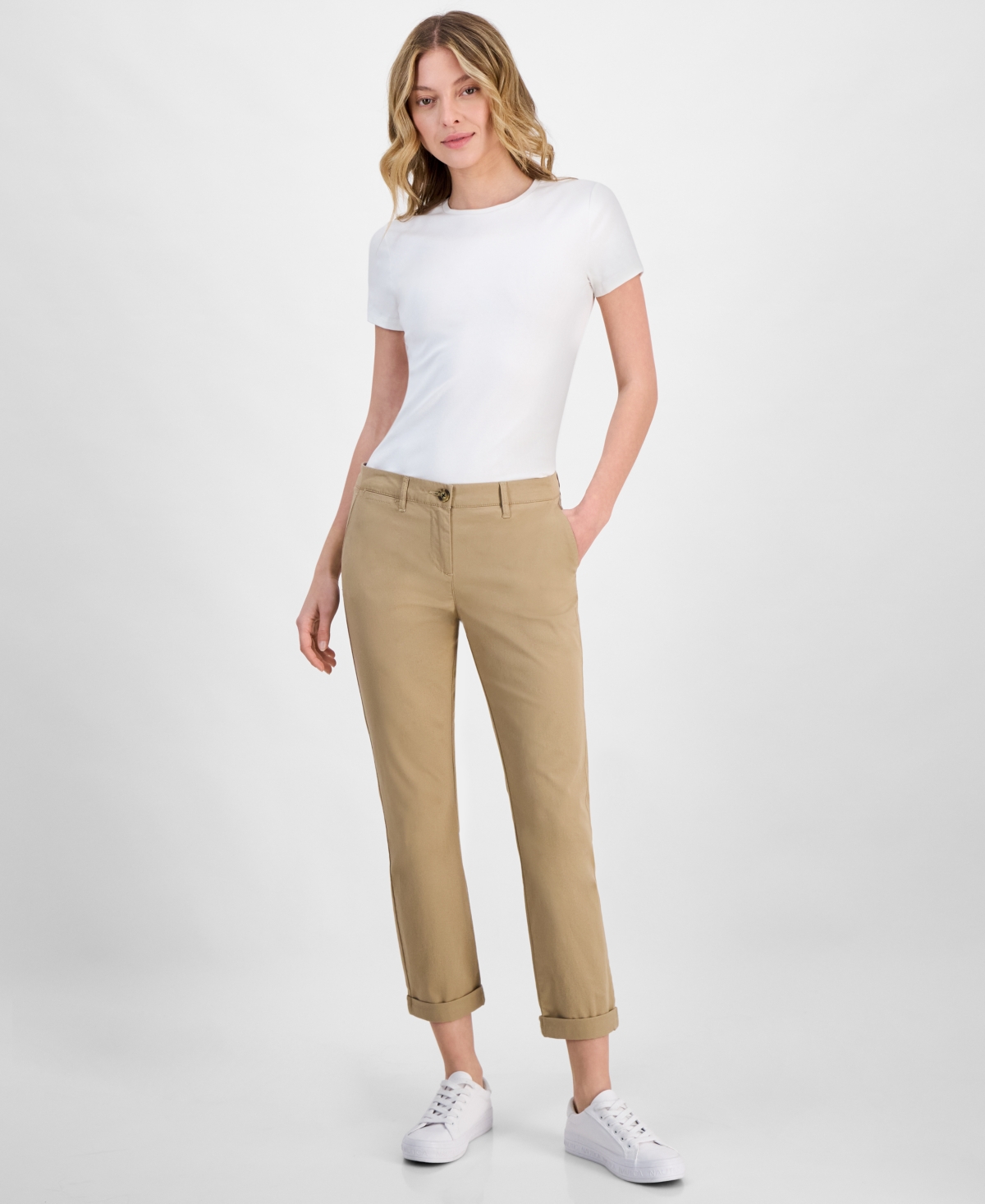 Click here for Nautica Jeans Womens Montauk Solid Cuffed Chino Pa... prices