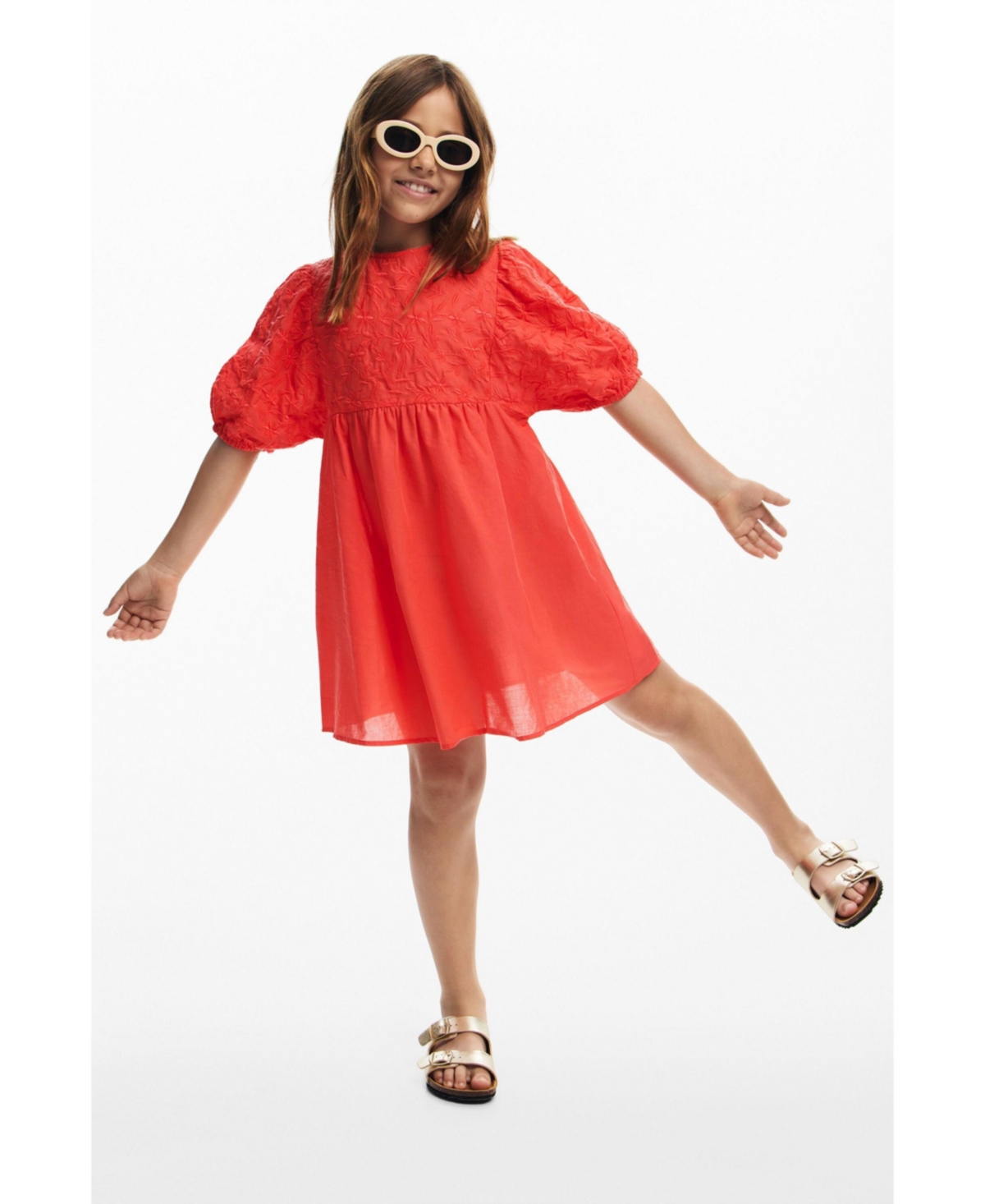Click here for Desigual Girls Girlss Short floral dress - Coral prices