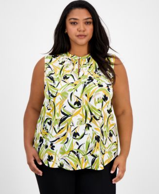Kasper Plus Size Sleeveless Printed Keyhole Blouse - Macy's