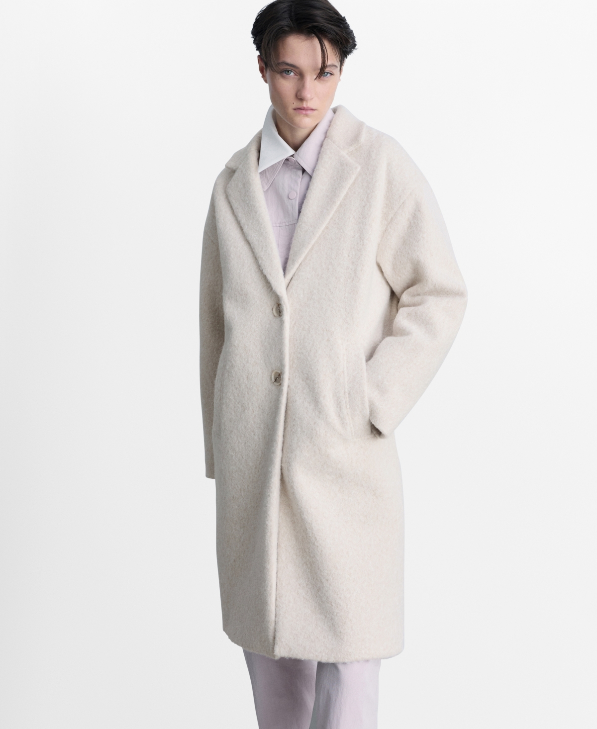 Click here for Mango Womens Oversized Boucle Long Coat - Beige prices