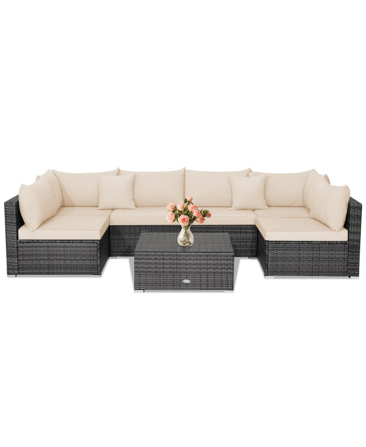 Click here for Gymax Set of 7 Rattan Furniture Set Sectional Sofa... prices