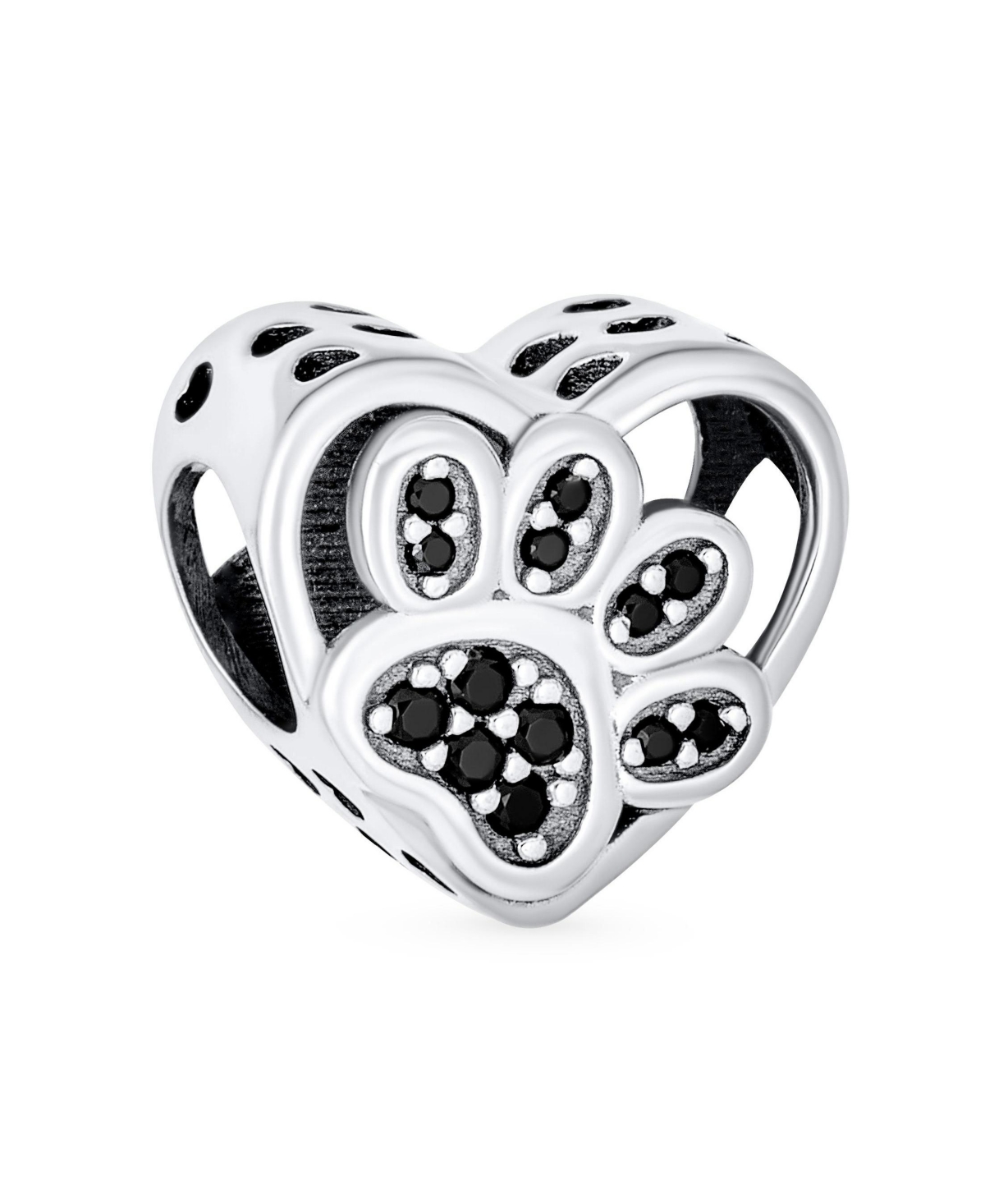 Click here for Bling Jewelry Black Cz Heart Paw Print Charm Bead... prices