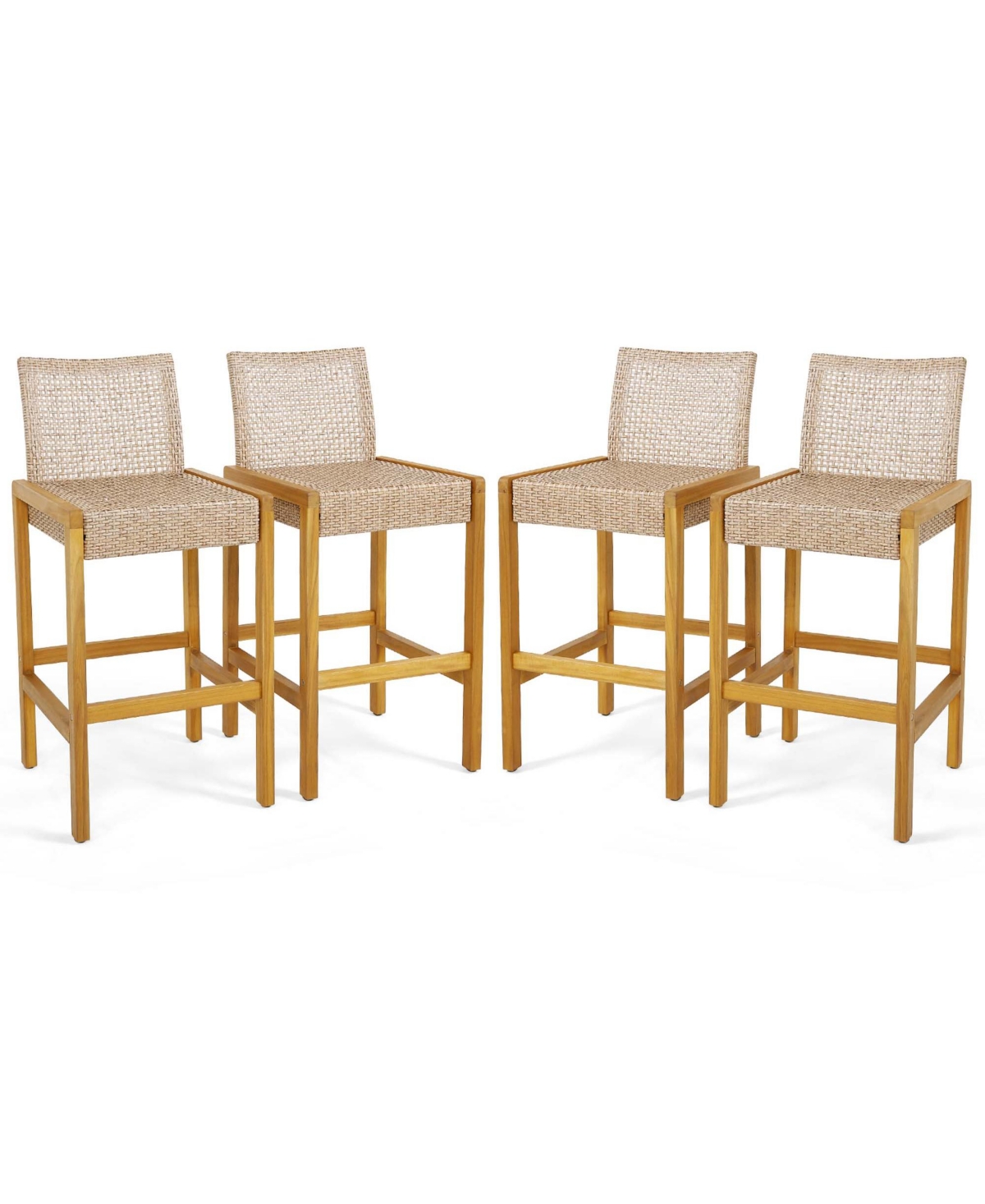 Click here for Set of 4 Patio Wood Barstools Rattan Bar Height Ch... prices