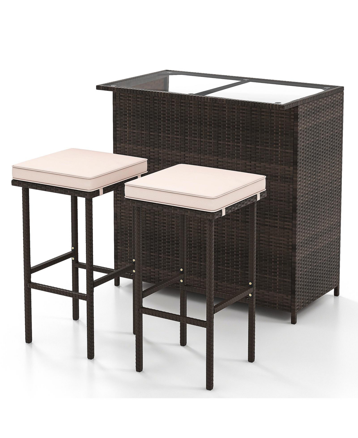 Click here for 3 Pcs Patio Bar Set with Tempered Glass Tabletop -... prices