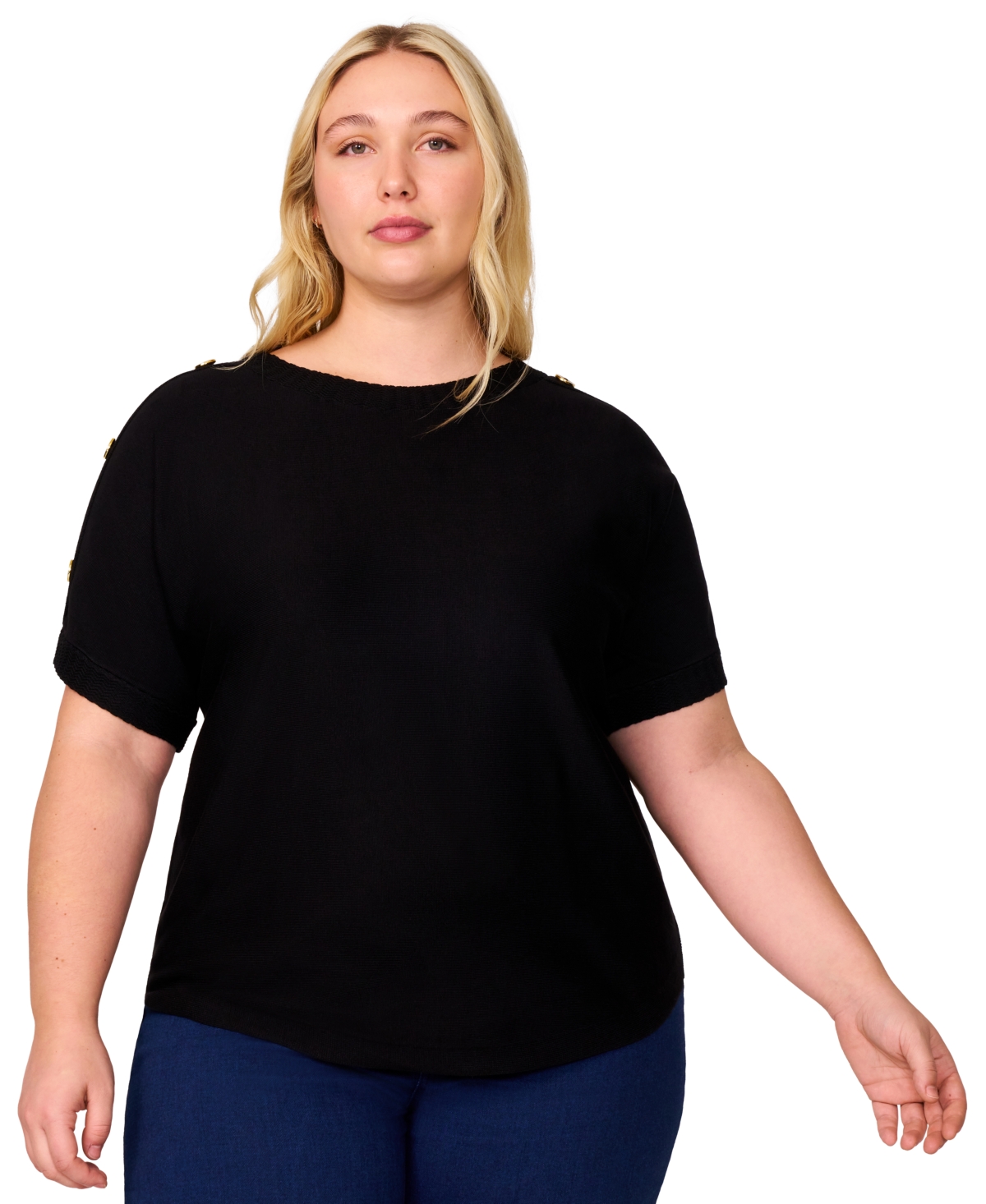 Click here for Melissa Paige Plus Size Zigzag-Trim Button-Shoulde... prices