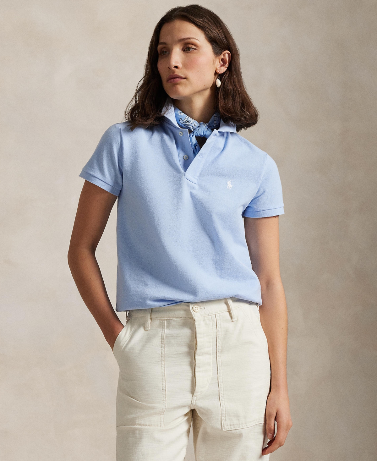 Polo Ralph Lauren Womens Classic-Fit Mesh Polo Shirt - Office Blue
