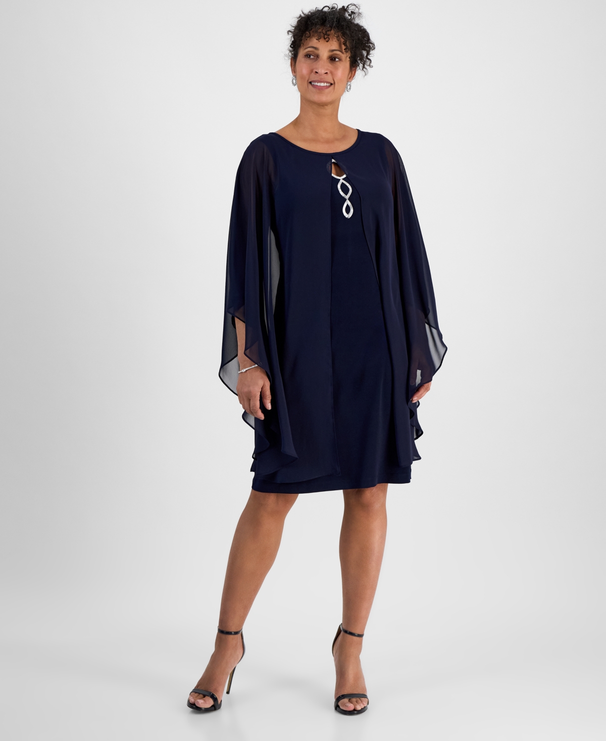 Click here for Connected Womens Embellished Keyhole Chiffon Overl... prices