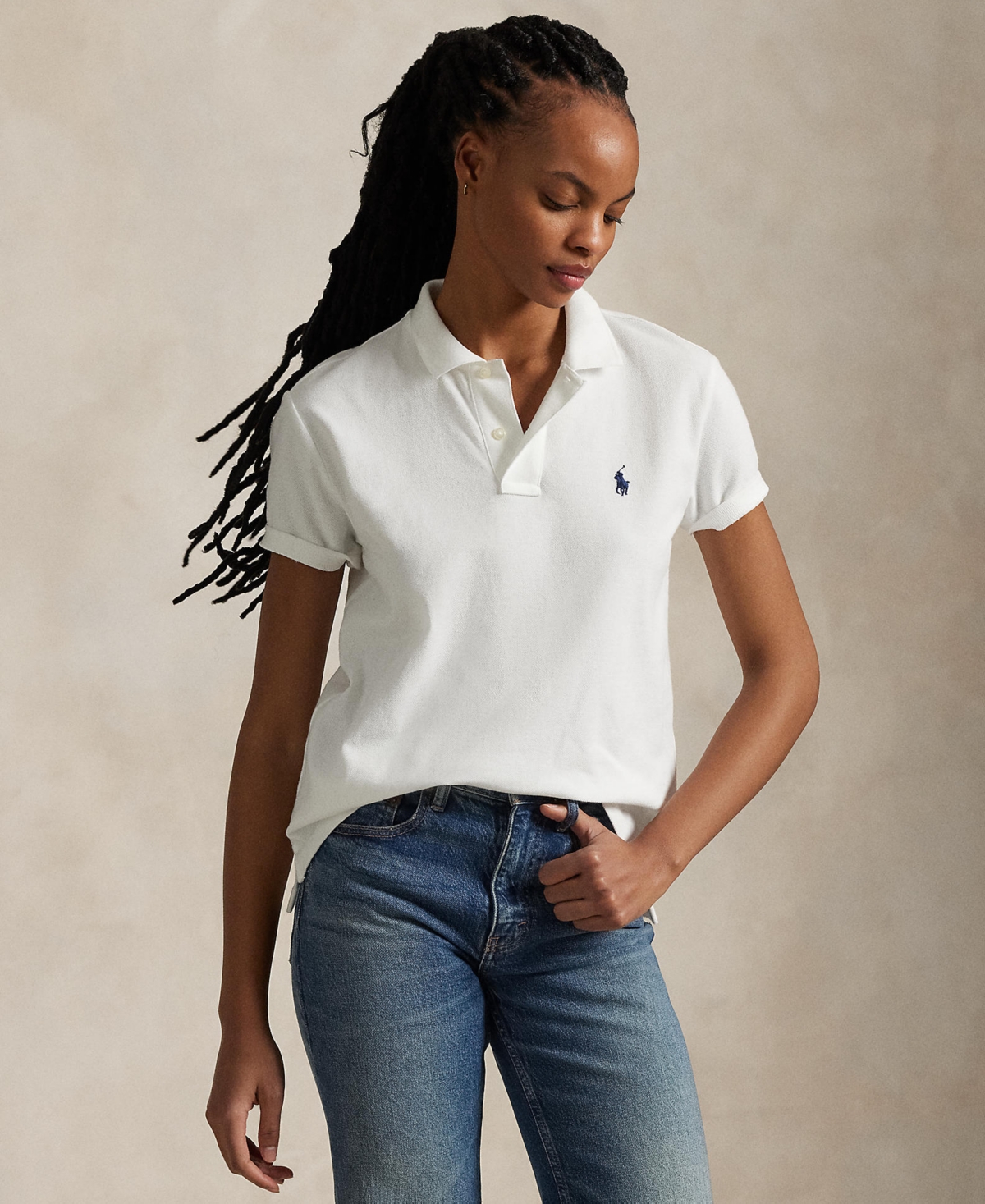 Polo Ralph Lauren Womens Classic-Fit Mesh Polo Shirt - White