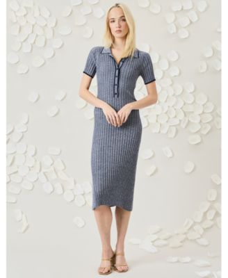 Luxely Women's Cotton Ribbed Button-Front Sweater Dress - Macy's