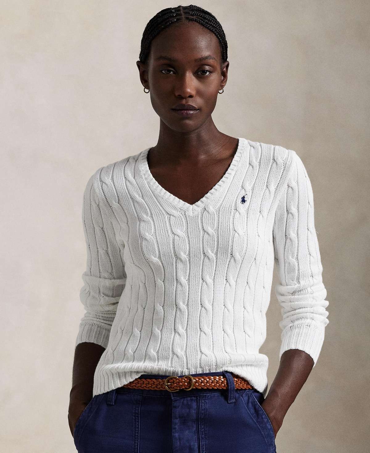 Click here for Polo Ralph Lauren Womens Cable-Knit Cotton V-Neck... prices