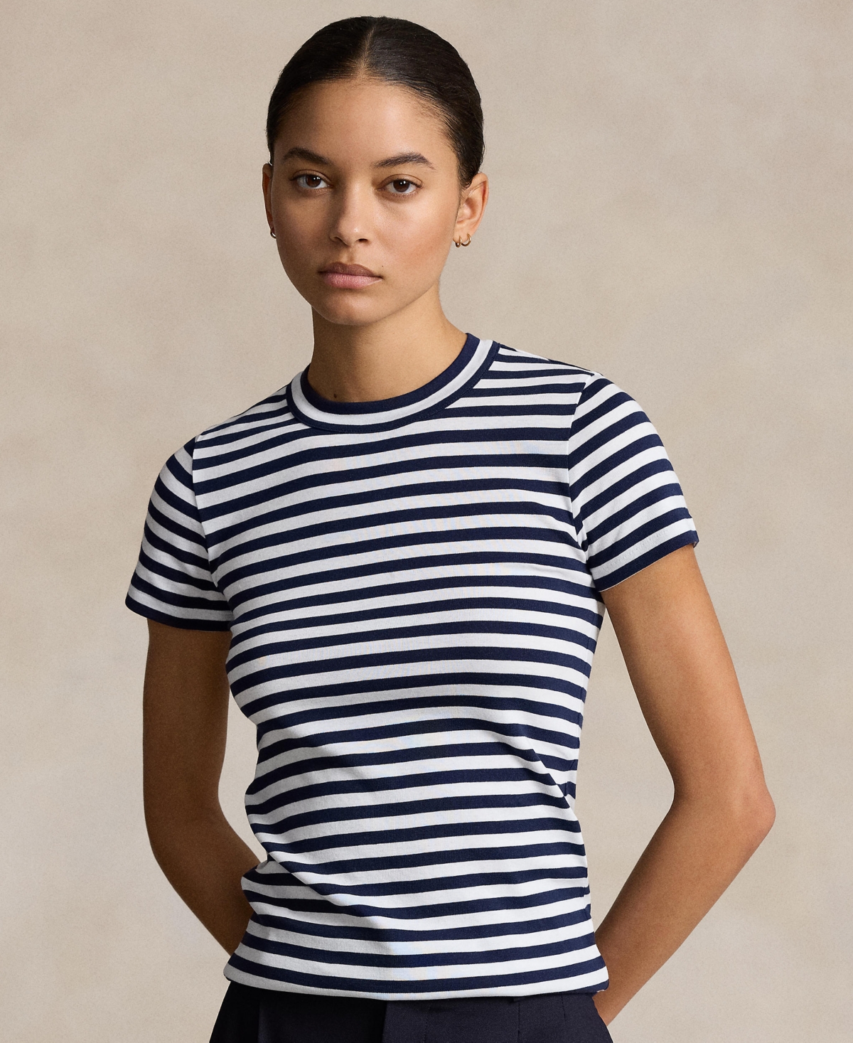 Click here for Polo Ralph Lauren Womens Striped Ribbed Cotton Cre... prices