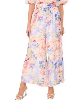 Vince Camuto Women's Floral-Printed Angled-Hem Wide-Leg Pants - Macy's
