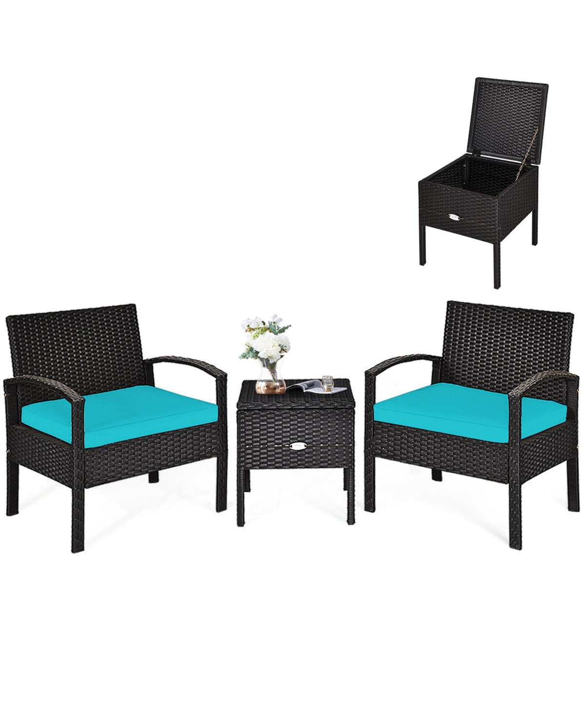 Click here for Gymax 3 Piece Outdoor Rattan Conversation Furnitur... prices