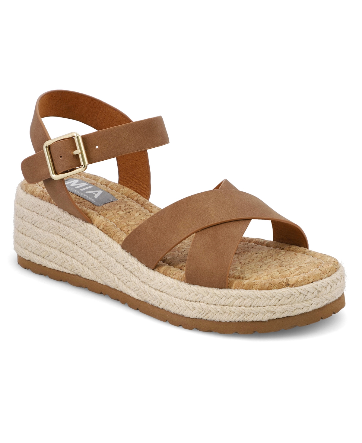 Click here for Mia Womens Nikky Round Toe Wedge Sandals - Cognac prices