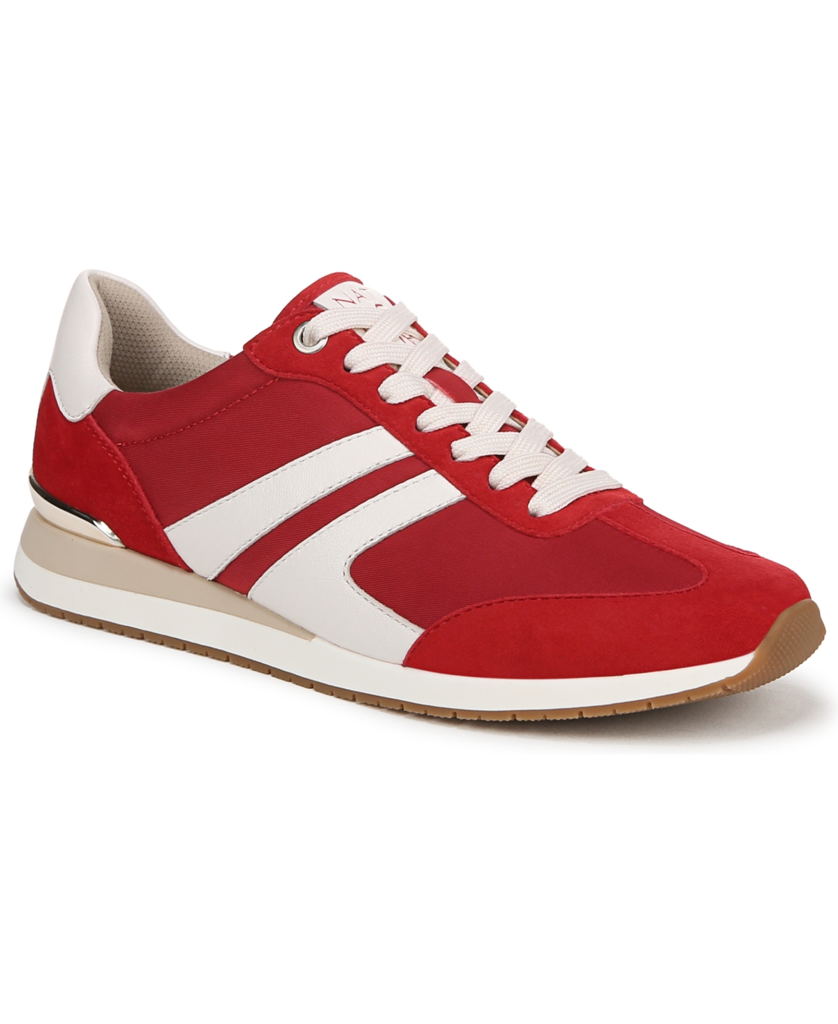 Naturalizer Womens Lorena Closed Round Toe Lace Up Sneakers - Deep Red/White Fabric/Suede/Leather