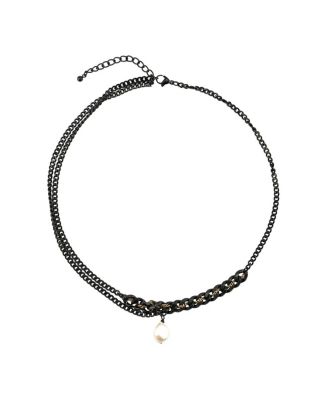 Nour Pearl and Chain Necklace / Gunmetal - Macy's