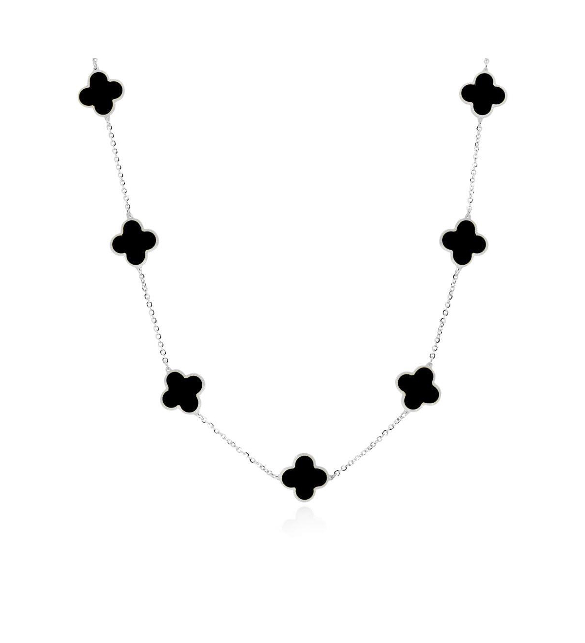 Click here for The Lovery Small Onyx Clover Necklace 14K White Go... prices