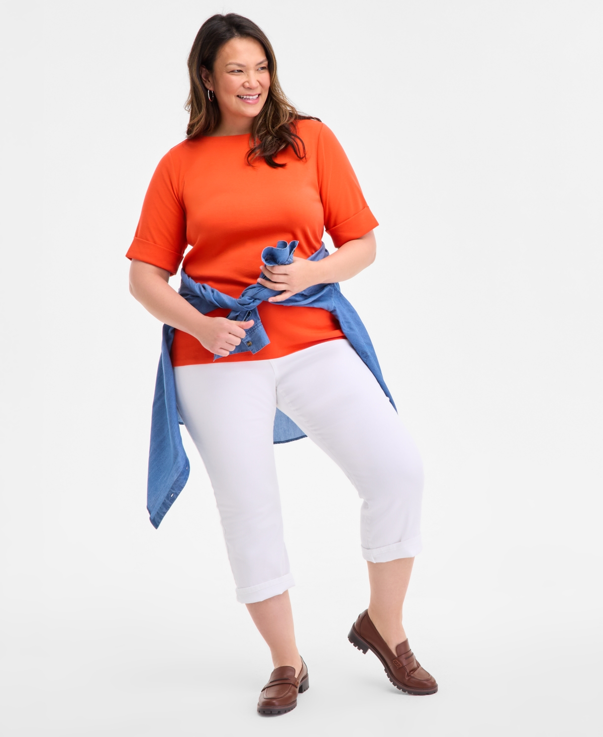Click here for Style & Co Plus Size Boat-Neck Elbow Sleeve Cotton... prices