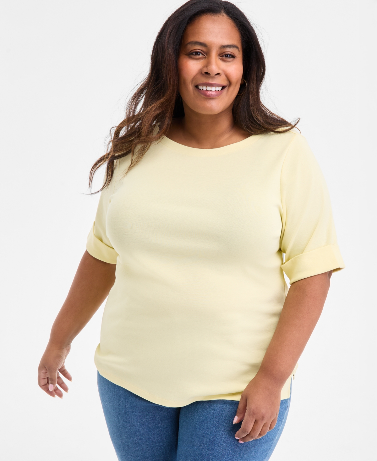 Click here for Style & Co Plus Size Boat-Neck Elbow Sleeve Cotton... prices