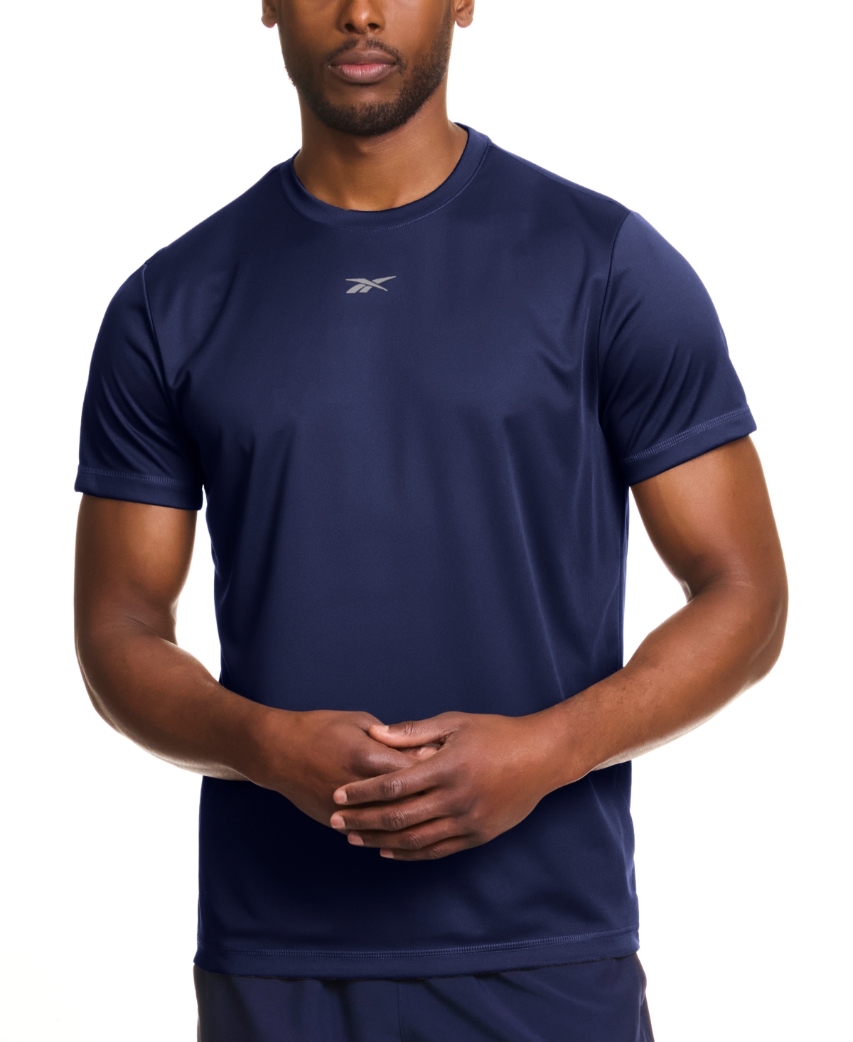 Reebok Mens Tech Regular-Fit Logo T-Shirt - Navy