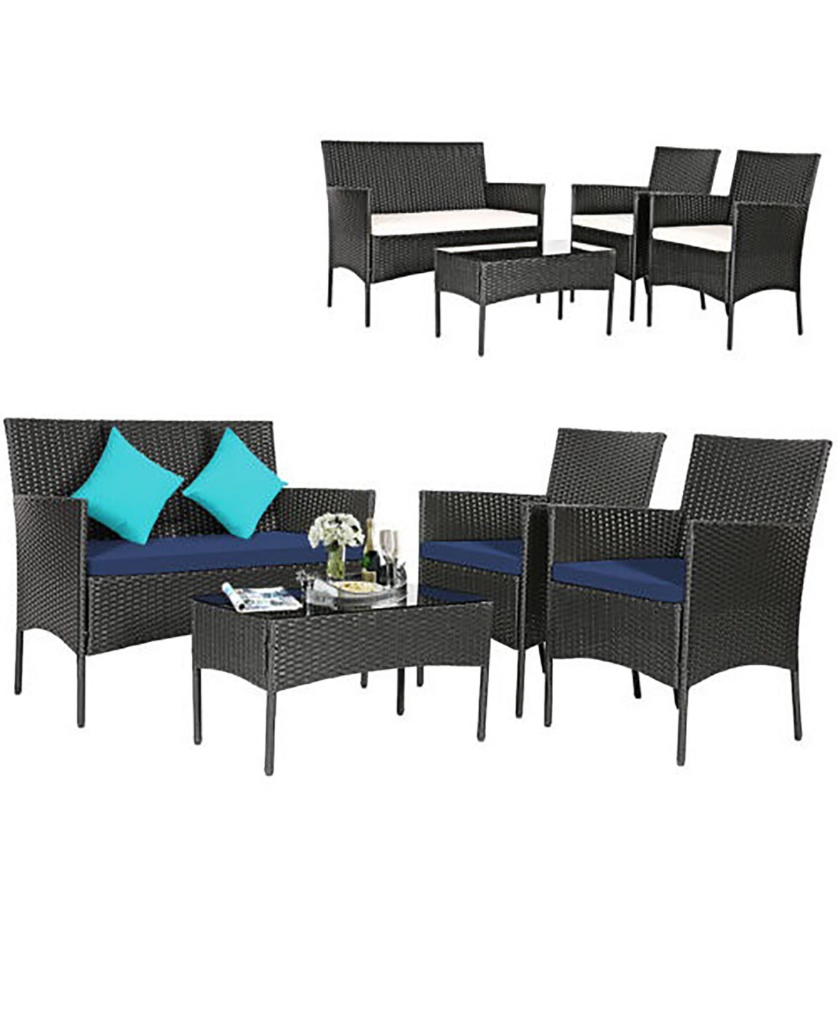 Click here for Gymax 4 Piece Patio Rattan Conversation Set Outdoo... prices