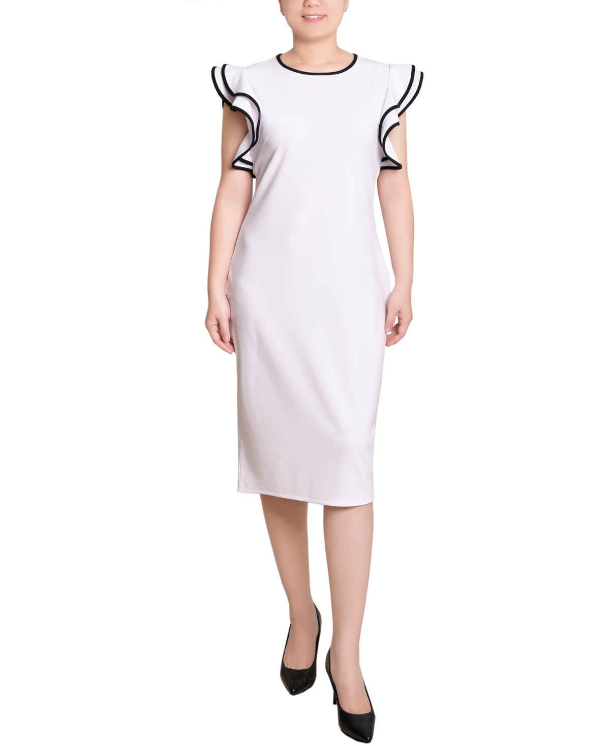 Click here for Ny Collection Petite Ruffle Sleeve Dress with Cont... prices