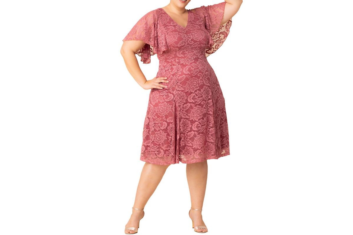 Click here for Kiyonna Plus Size Camille Lace Cocktail Dress - Ro... prices