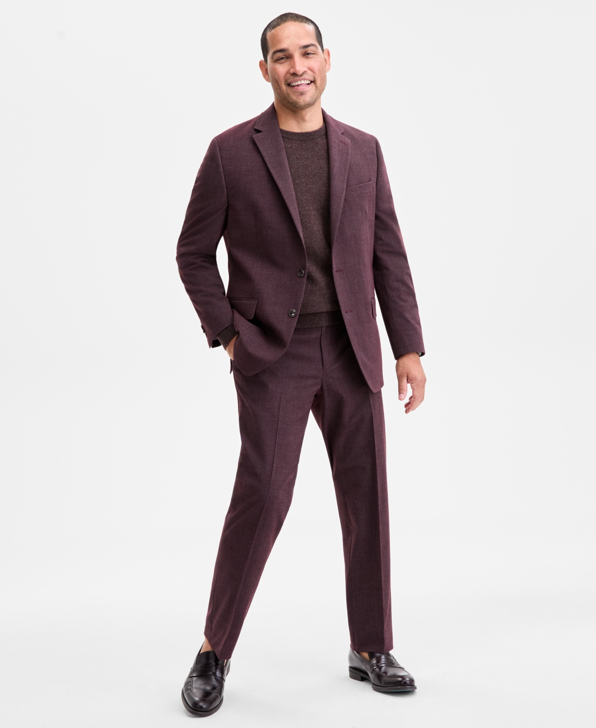 Click here for Perry Ellis Portfolio Mens Modern-Fit Suit - Burgu... prices