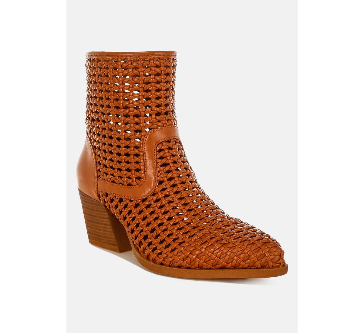 Click here for Artisole Woven Pleather Block Boots Women - Tan prices