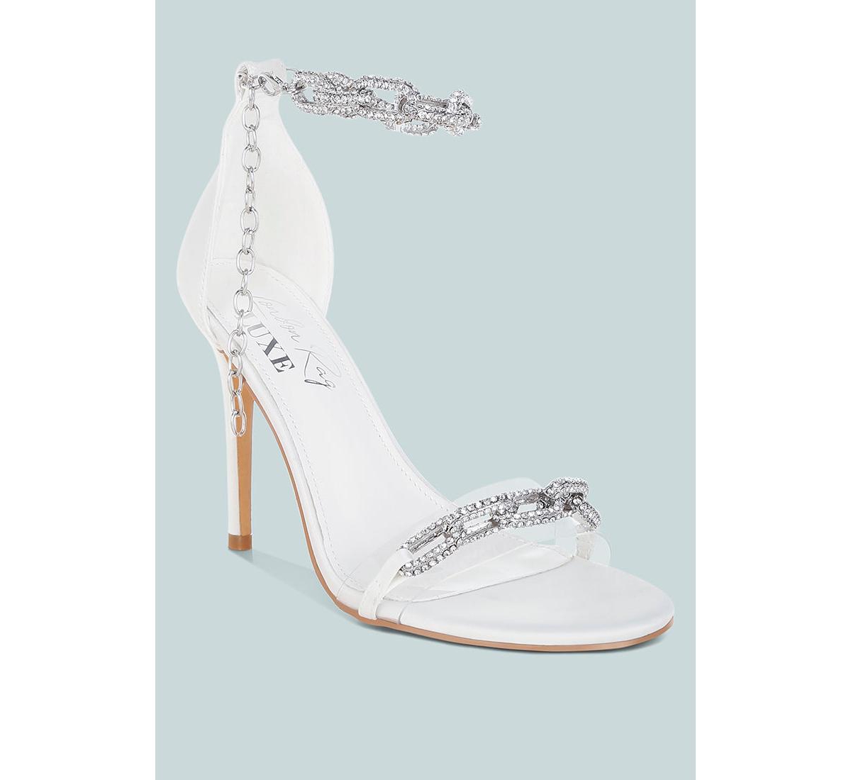 Click here for Rabenda Rhinestones Chain Stiletto Sandals - White prices