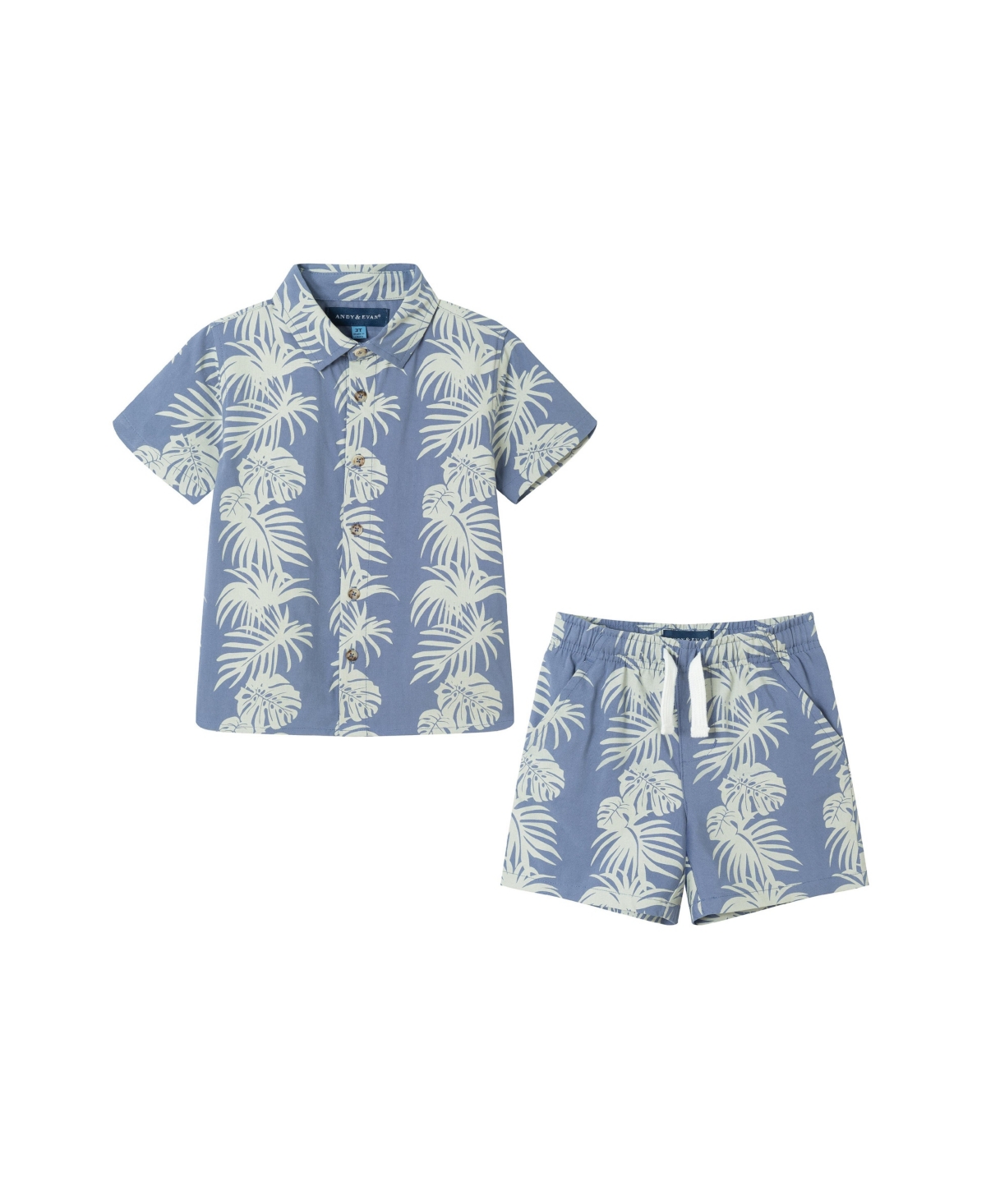 Andy & Evan Toddler Boys Toddler/Child Palm Stripe Print Linen Buttondown Set - Blue