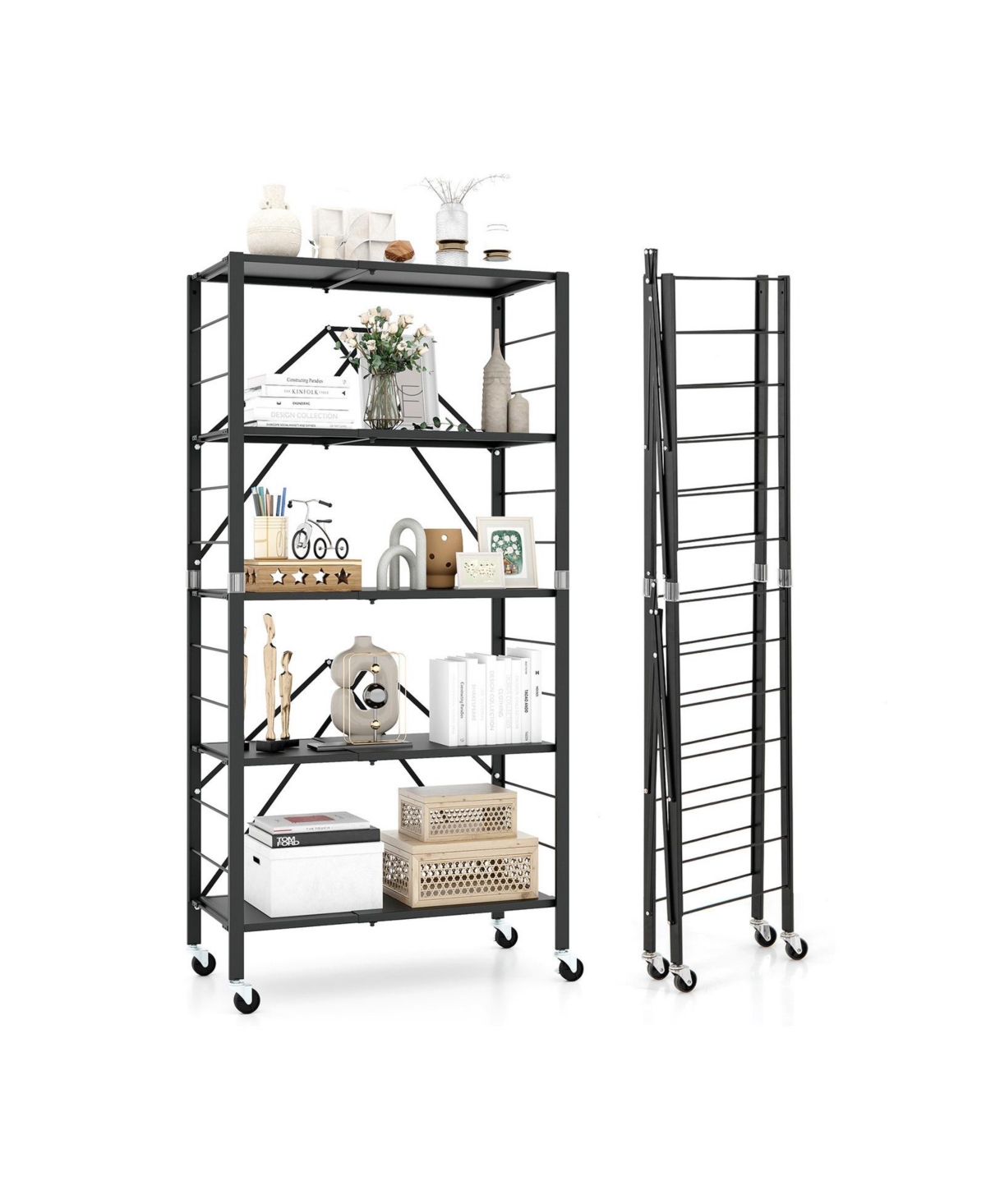 Click here for 5-Tier Foldable Storage Shelf with Wheels - Black prices
