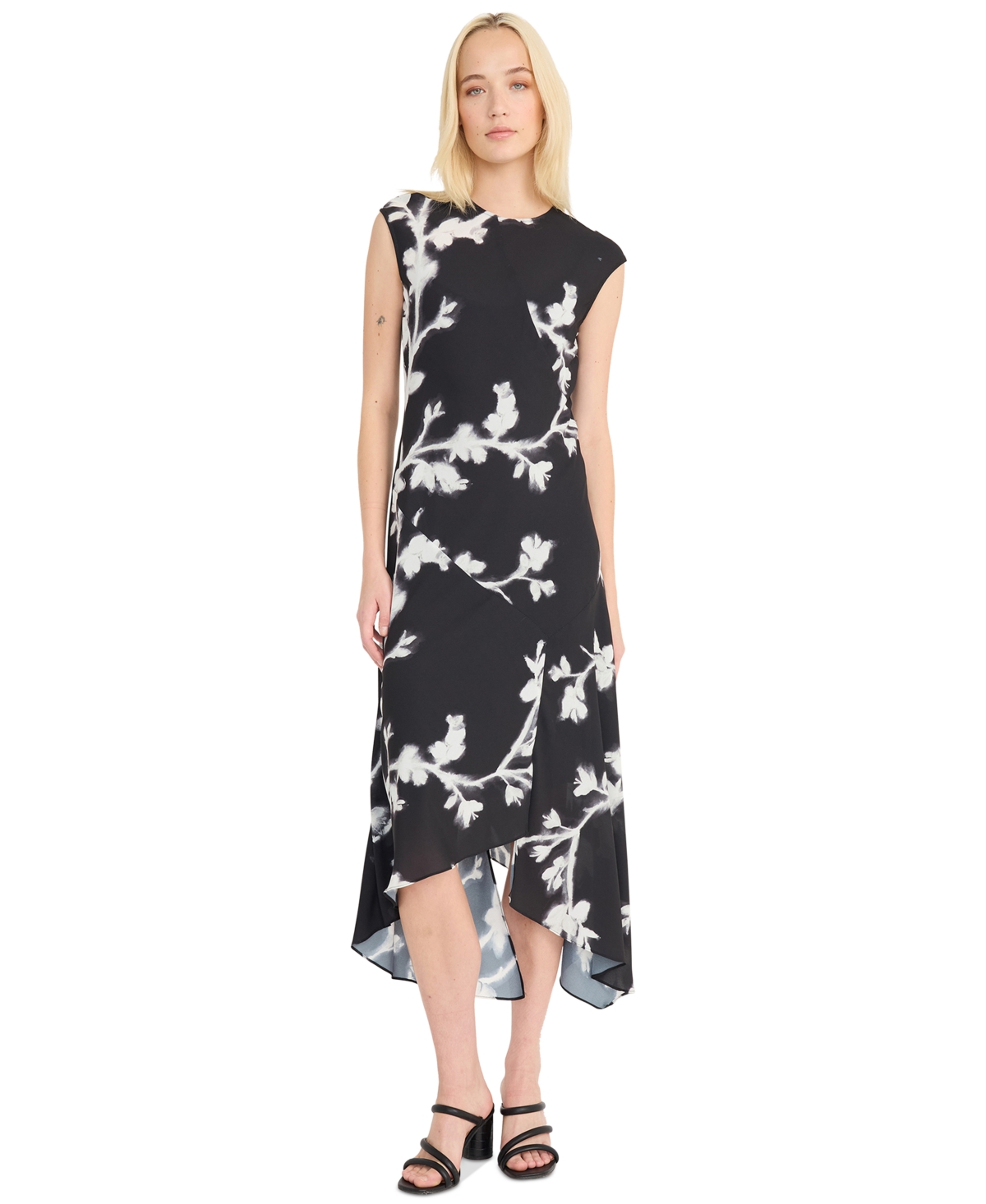 Click here for Luxely Womens Printed Asymmetrical Midi Dress - Bl... prices