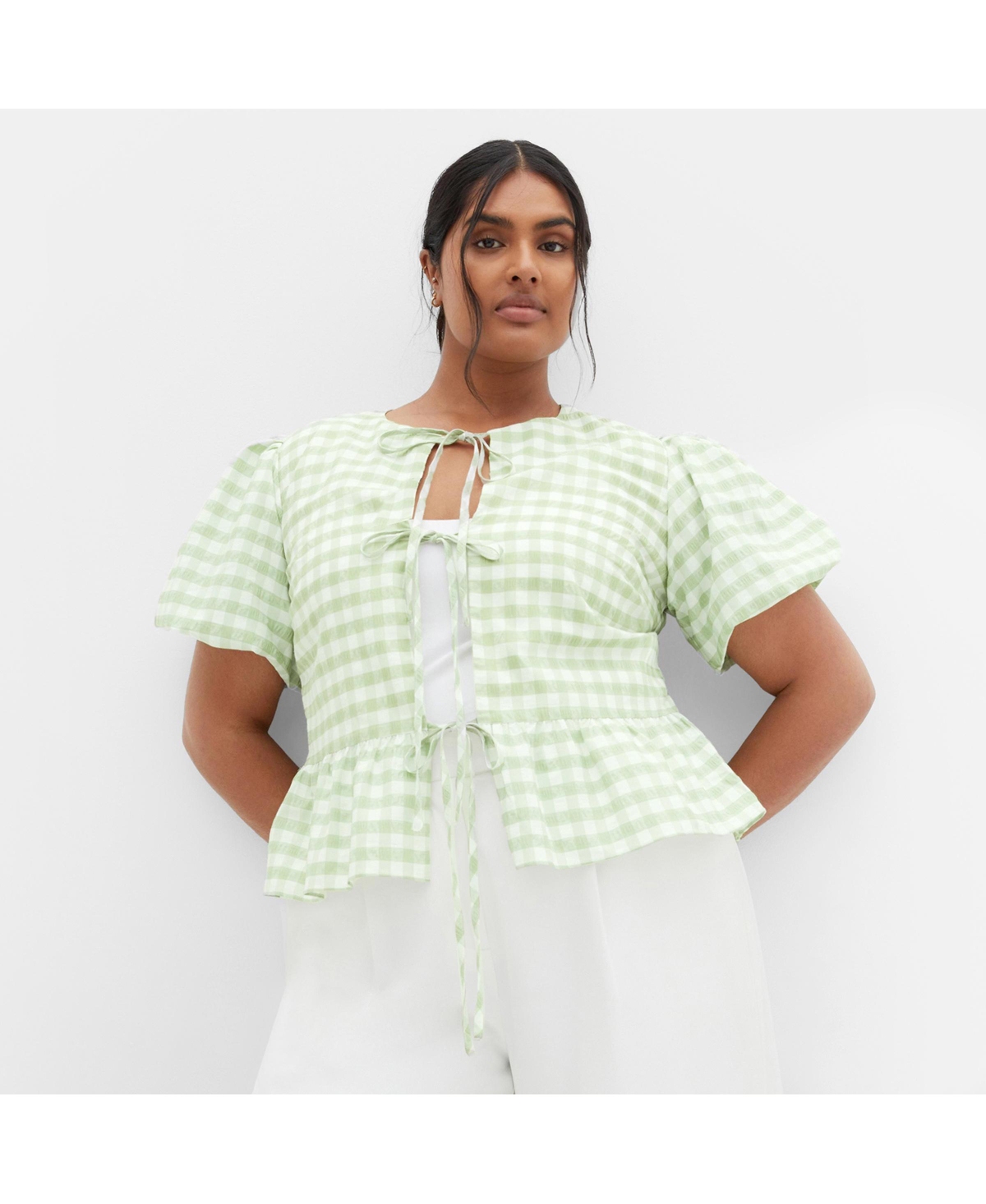 Click here for City Chic Plus Size Jolie Top - Sage gingham prices