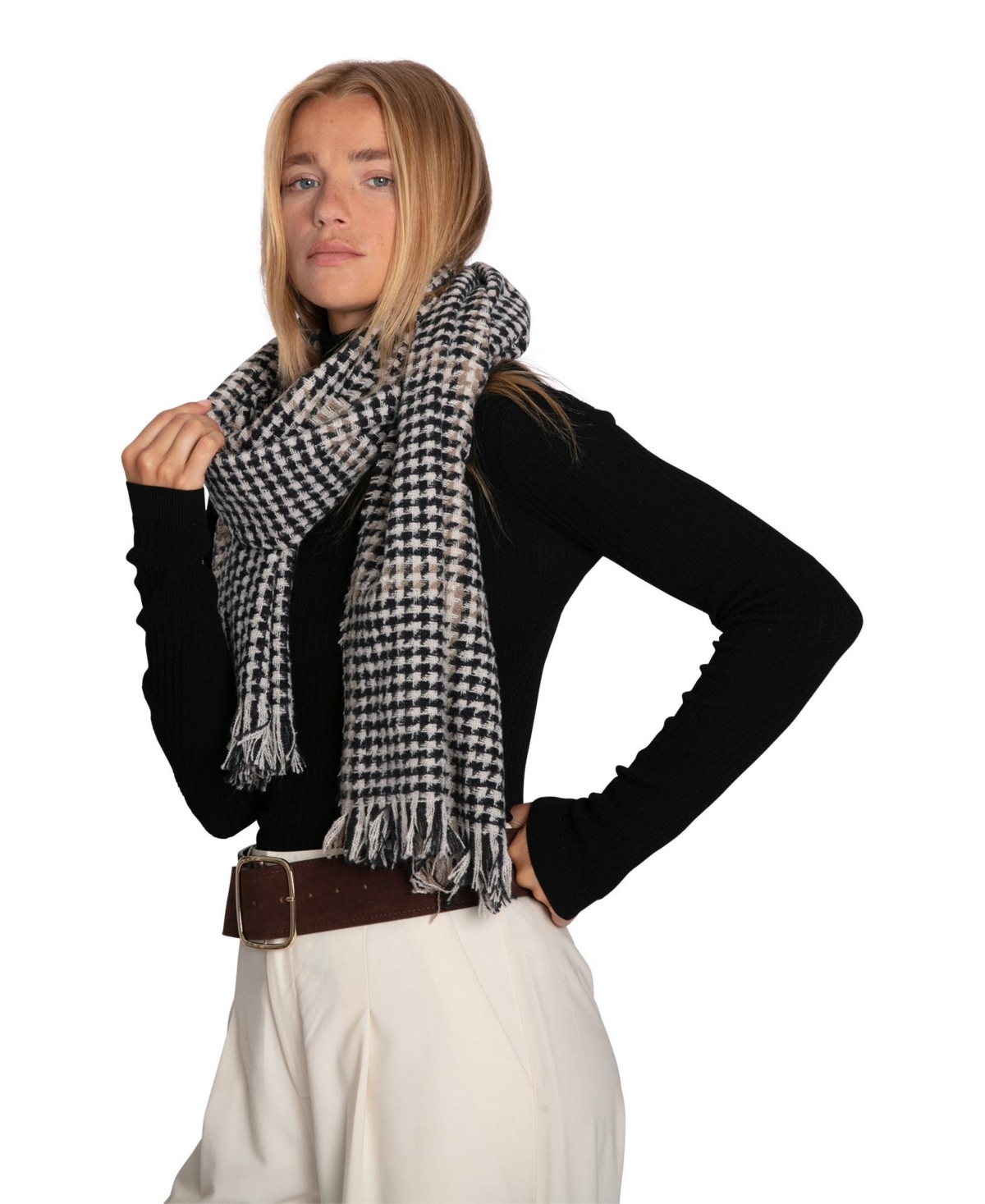 Click here for Belle & Bloom Espresso Scarf - Black/beige prices