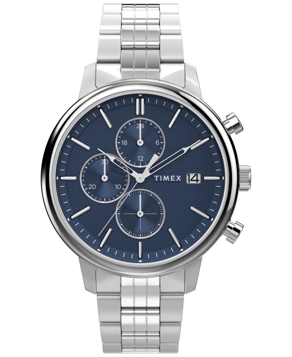 Timex Mens Analog Silver-Tone Stainless Steel Watch  45mm - Silver Tone