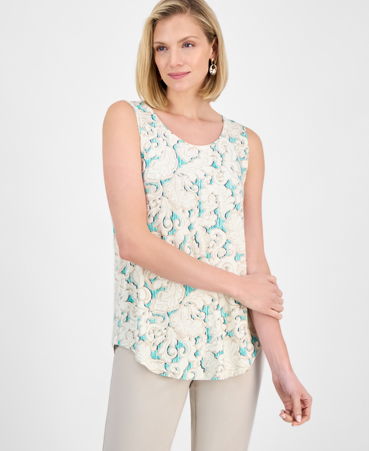 Click here for Jm Collection Womens Printed Scoop-Neck Sleeveless... prices