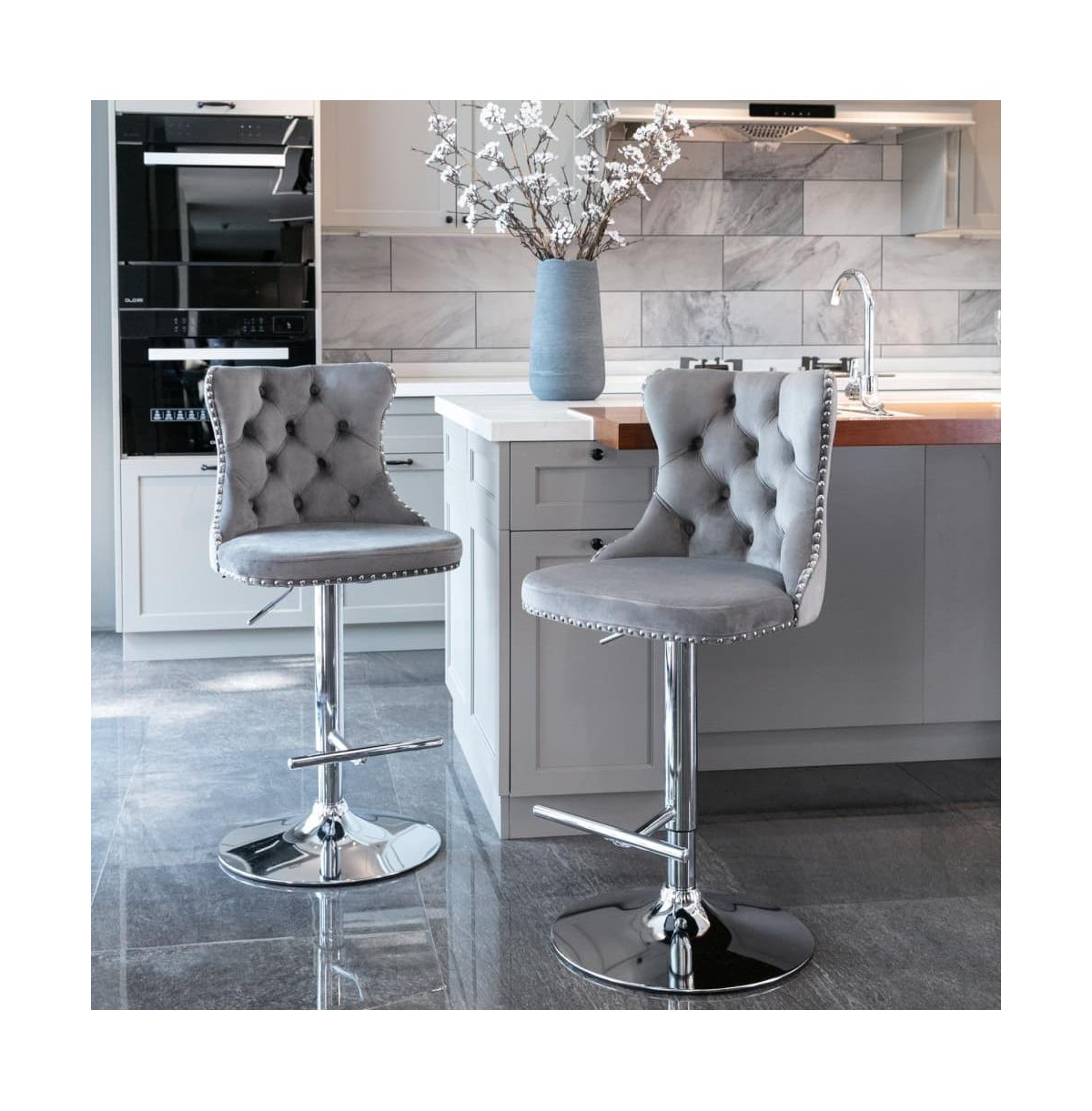 Click here for Set of 2 Swivel Velvet Barstools Adjustable Height... prices