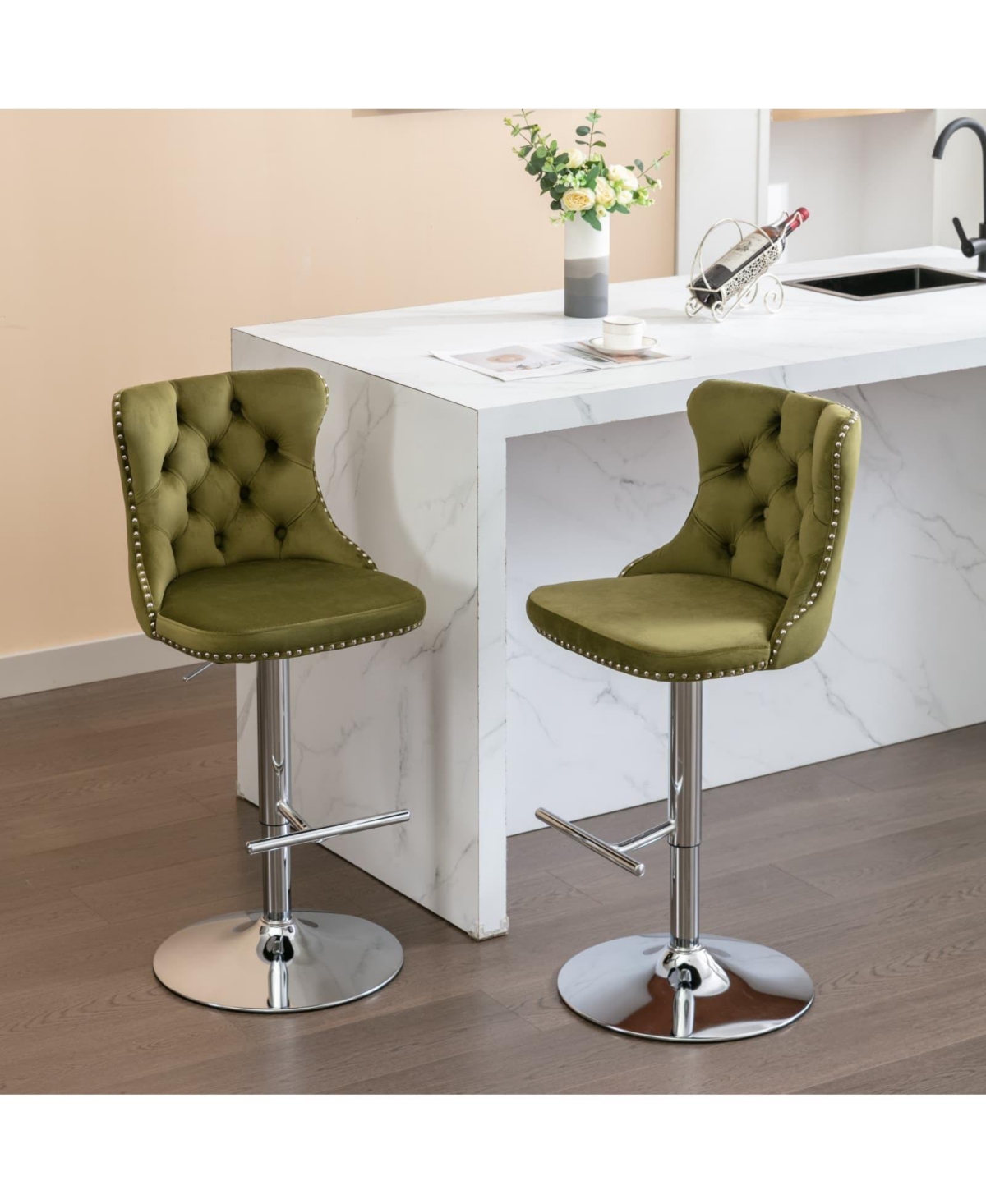 Click here for Set of 2 Swivel Velvet Barstools Adjustable Height... prices