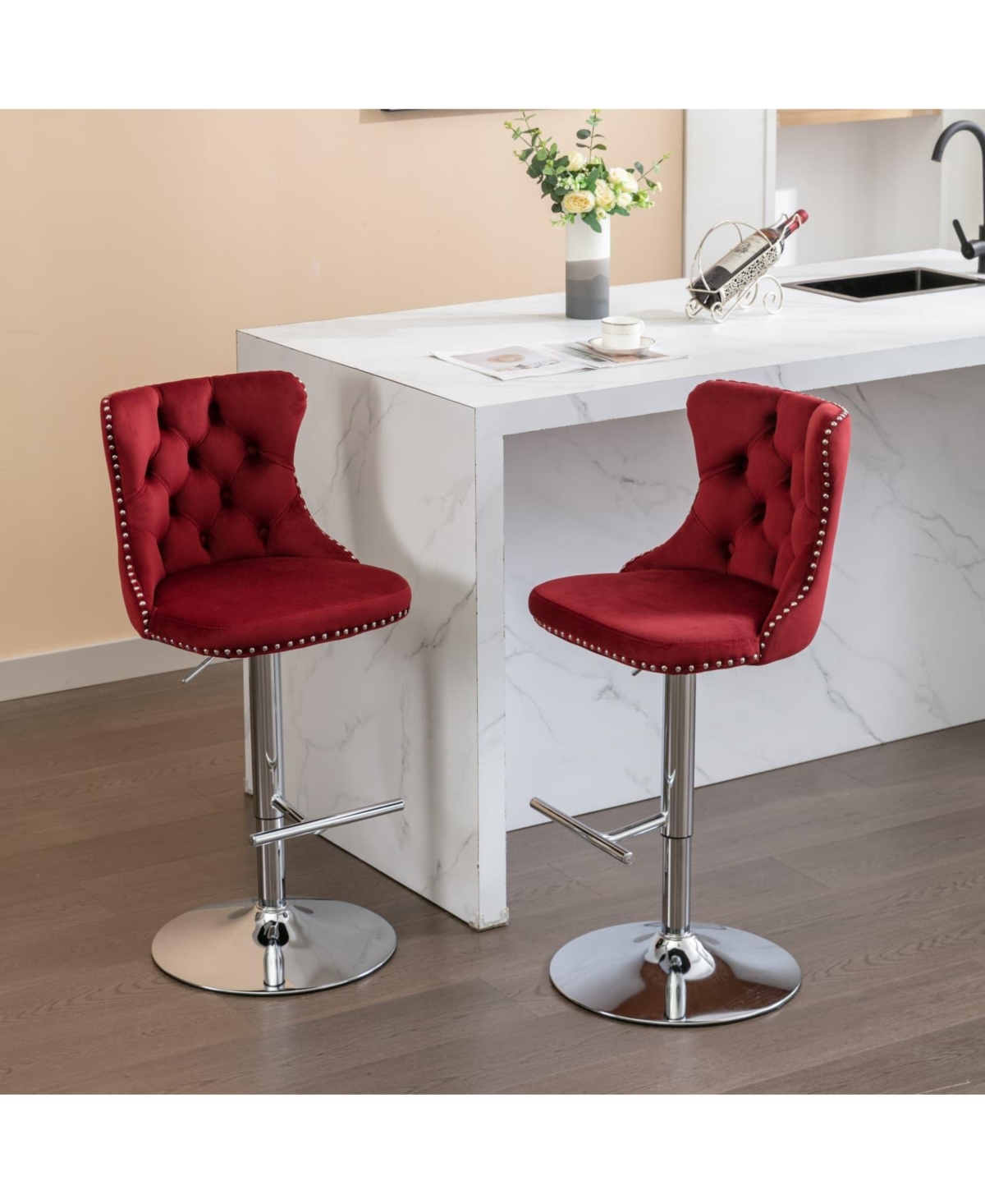 Click here for Set of 2 Swivel Velvet Barstools Adjustable Height... prices