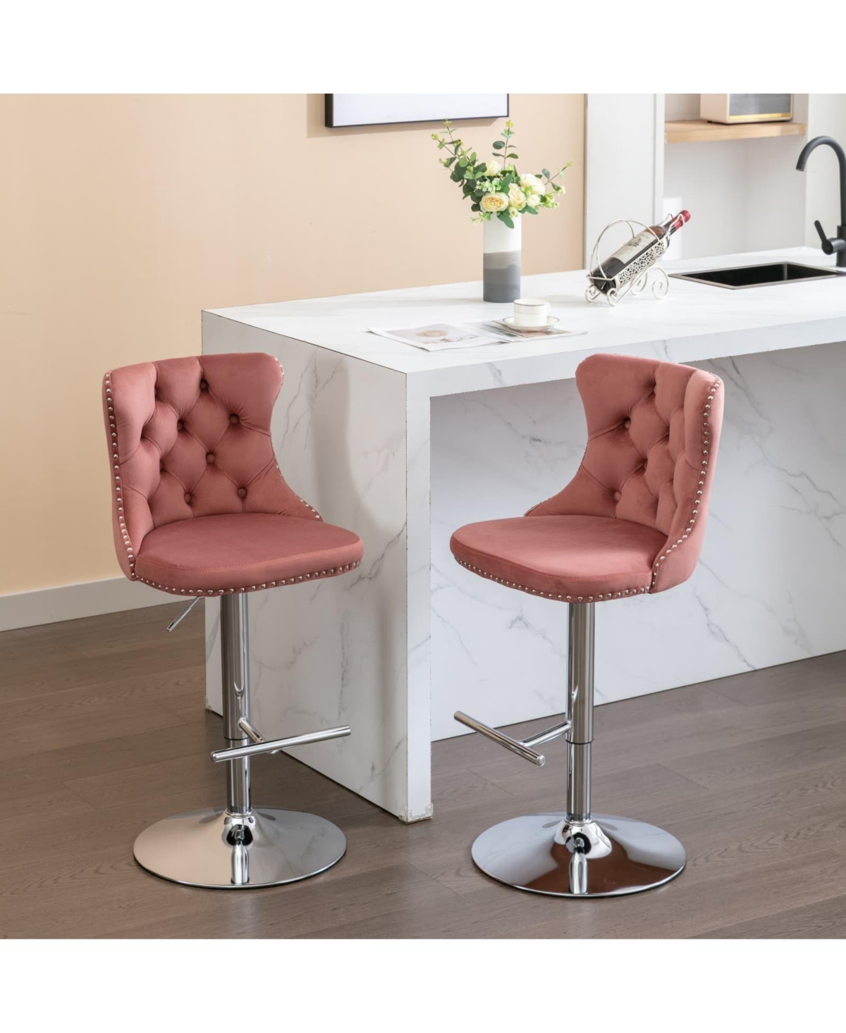Click here for Set of 2 Swivel Velvet Barstools Adjustable Height... prices