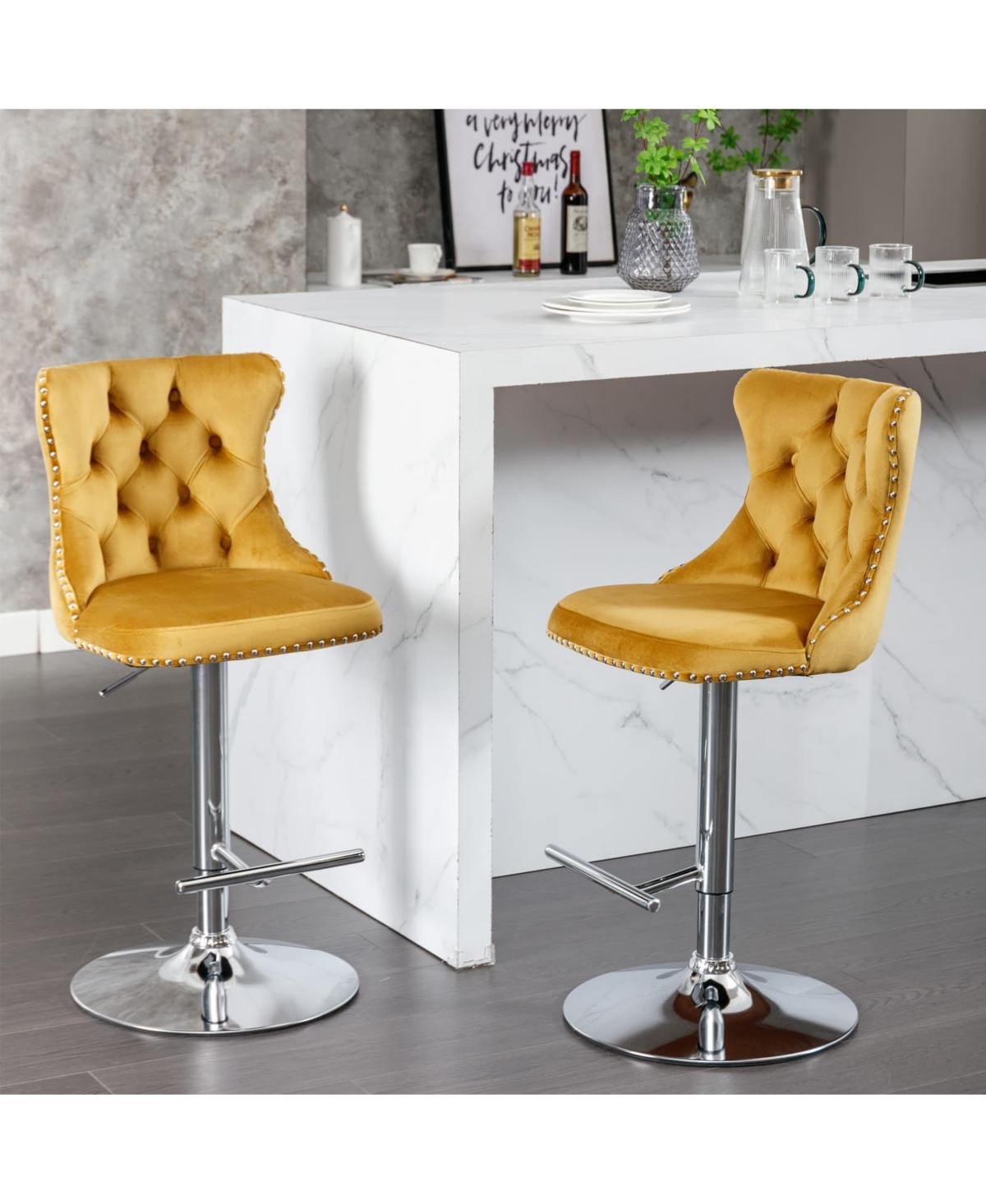 Click here for Set of 2 Swivel Velvet Barstools Adjustable Height... prices