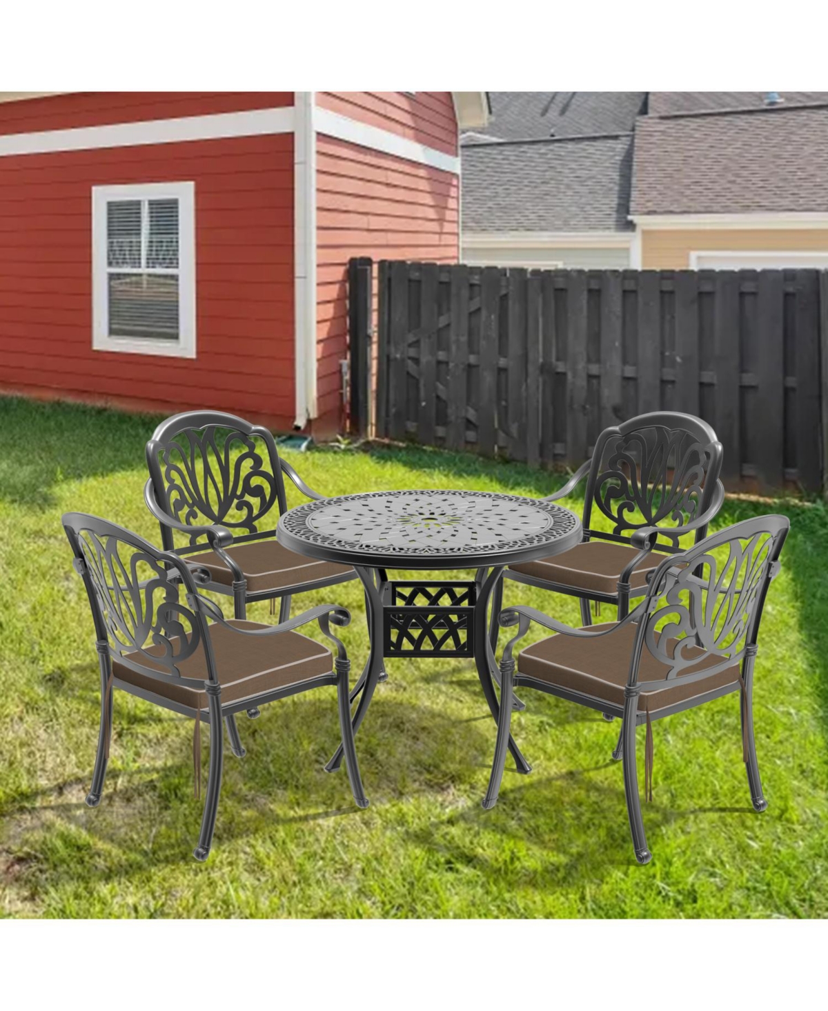 Click here for Cushioned 5-pc Cast Aluminum Patio Set (Random Col... prices