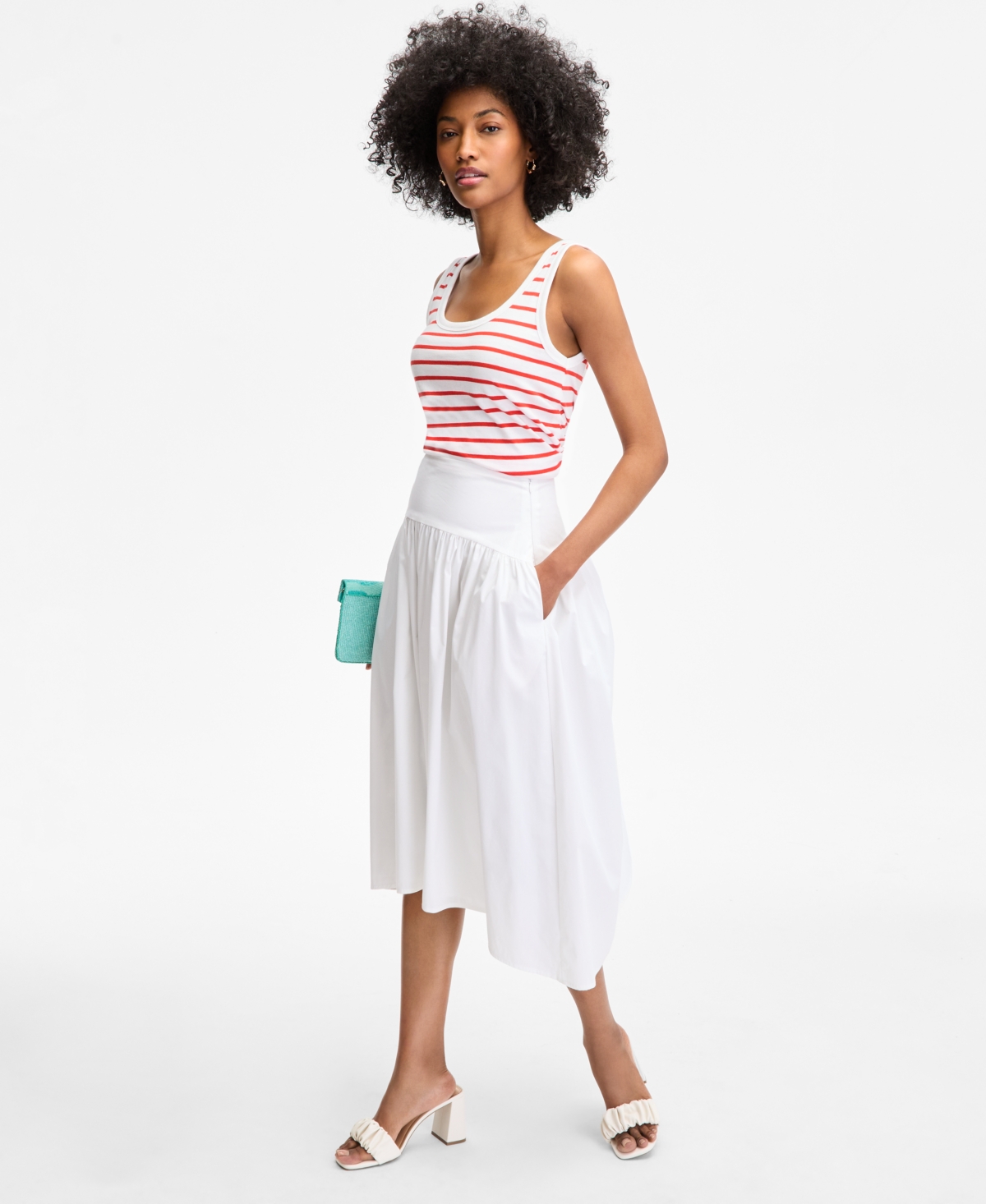 On 34th Womens Drop-Waist Midi Skirt  Exclusively at Macys - Bright White