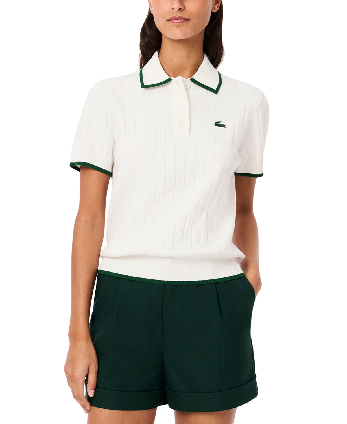 Click here for Lacoste Usa Womens Trimmed Short-Sleeve Polo Sweat... prices